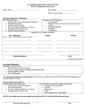 Fillable Online sttheresenorth ST THERESE EARLY EDUCATION CENTER 2014 ...