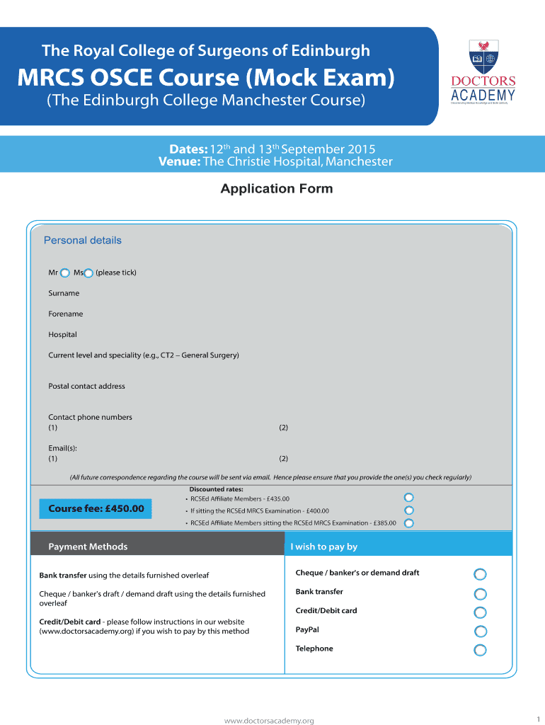 Fillable Online doctorsacademy The Royal College of Surgeons of ...