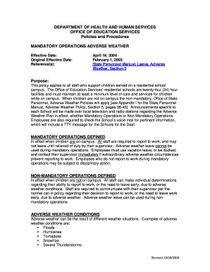 Fillable Online MANDATORY OPERATIONS ADVERSE WEATHER Fax Email Print ...