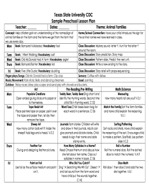 Fillable Online fcs txstate Texas State University CDC Sample Preschool ...