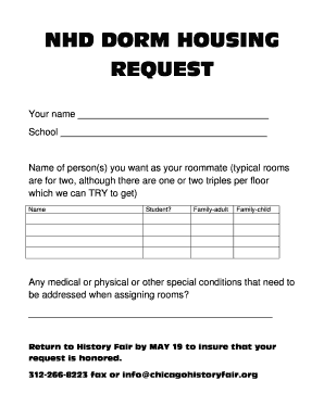 Fillable Online NHD DORM HOUSING REQUEST - Chicago History Fair Fax ...