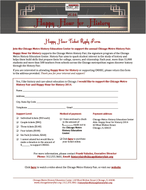 Fillable Online Happy Hour Ticket Reply Form - Chicago History Fair Fax ...