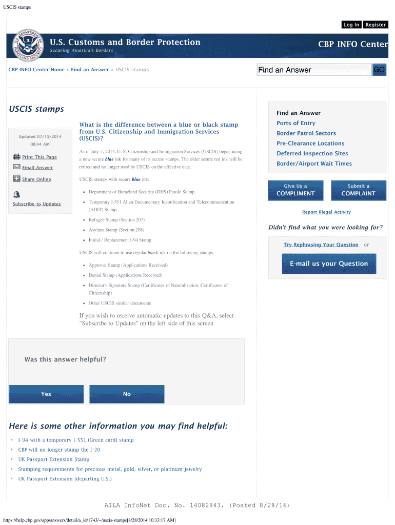 Fillable Online US Customs and Border Protection CBP INFO Center Fax ...
