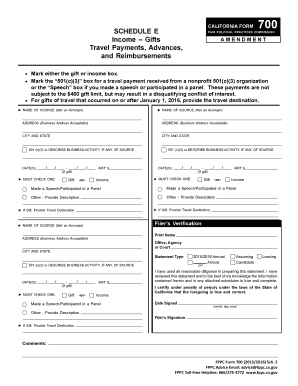 Fillable Online fppc ca CALIFORNIA FORM 700 SCHEDULE E FAIR POLITICAL ...