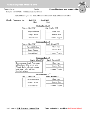 Fillable Online Panda Express Order Form - St Francis School Fax Email ...