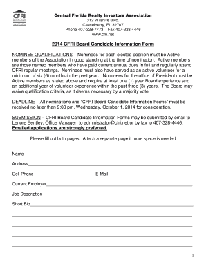 Fillable Online 2014 CFRI Board Candidate Information Form Fax Email Print - pdfFiller