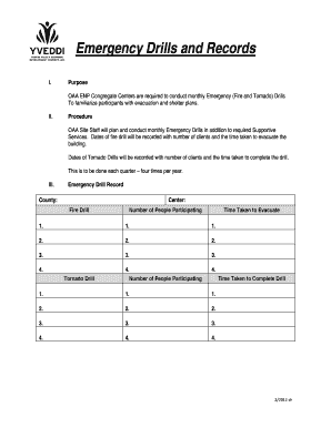 Fillable Online Emergency Drills and Records - yveddicom Fax Email ...