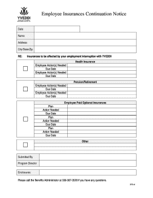 Fillable Online Employee Insurances Continuation Notice - YVEDDI Fax Email Print - pdfFiller