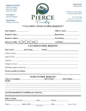 Fillable Online piercetownship VACATION EXTRA PATROL REQUEST ...