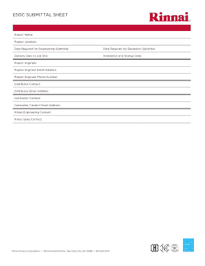 Fillable Online E50C SUBMITTAL SHEET - Rinnai Fax Email Print - pdfFiller