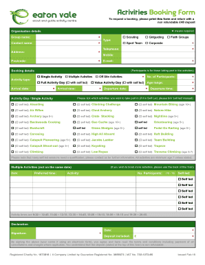 Fillable Online Activities Booking Form - eatonvalecouk Fax Email Print ...