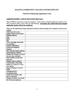 Fillable Online halifaxcc Hcc Scholarship Application Form - Fall ...