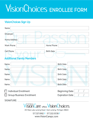 Fillable Online ENROLLEE FORM - VisionCare Associates Fax Email Print ...
