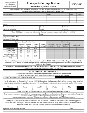 Fillable Online Transportation Application 15-16 Fax Email Print ...
