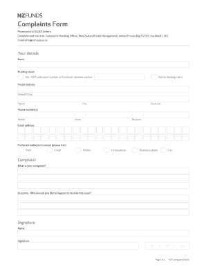 Fillable Online Complaints Form - NZ Funds Fax Email Print - pdfFiller