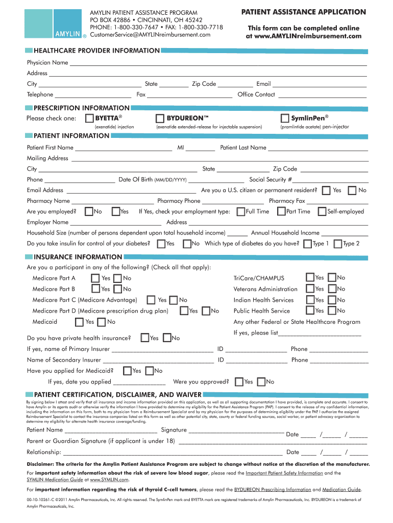 Fillable Online needymeds AMYLIN PATIENT ASSISTANCE PROGRAM Fax Email Print - pdfFiller