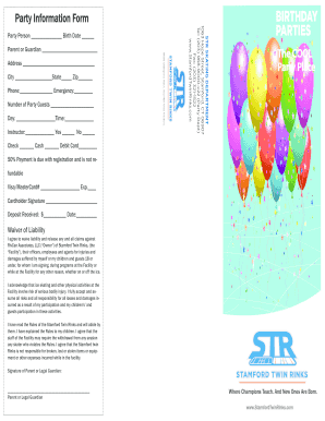 Fillable Online Party Information Form - Stamford Twin Rinks Fax Email ...
