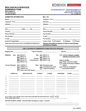 Fillable Online BIOLOGICALS SERVICES SUBMISSION FORM Fax Email Print - pdfFiller