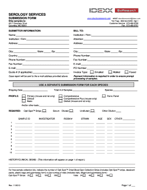 Fillable Online SEROLOGY SERVICES SUBMISSION FORM - idexxbioresearchcom ...