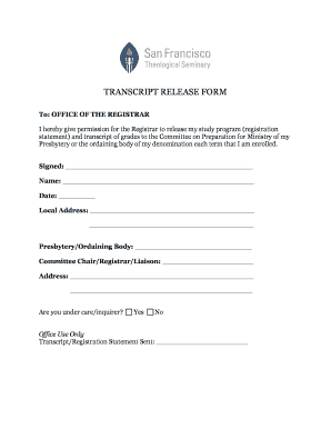 Fillable Online TRANSCRIPT RELEASE FORM - sftsedu Fax Email Print ...
