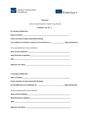 Fillable Online Erasmus+ Letter of confirmation for student stay abroad ...