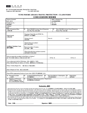 Fillable Online TUNE INSURE AIRASIA TRAVEL PROTECTION - CLAIM FORM Fax ...