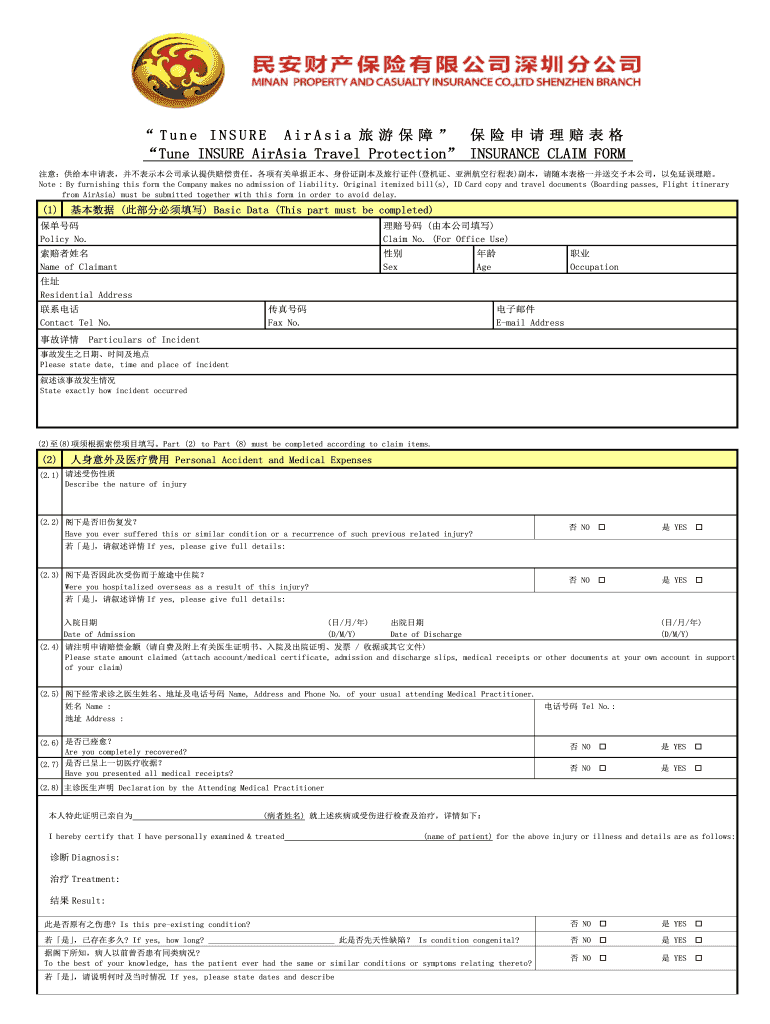 Fillable Online Tune INSURE AirAsia Tune INSURE AirAsia Fax Email Print ...