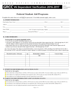 Fillable Online V6 Dependent Verification 2015 6 - grccedu Fax Email ...
