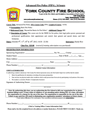 Fillable Online yorkcountyfireschool Advanced Fire Police (FIPA), 16 ...