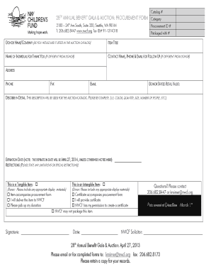 Fillable Online nwcf 28TH ANNUAL BENEFIT GALA & AUCTION PROCUREMENT ...