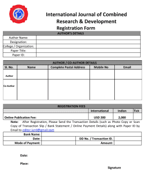 Fillable Online IJCRD Registration Form - IJCRD Journals Fax Email ...