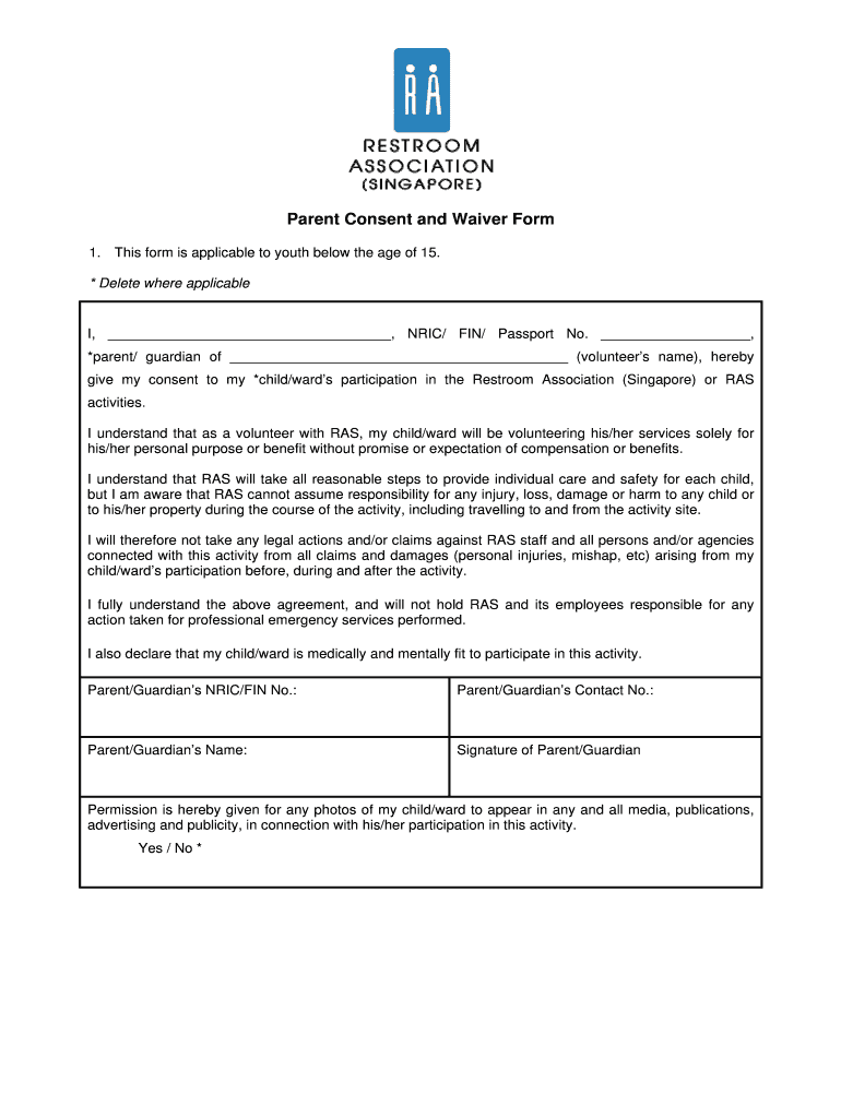 Fillable Online Parent Consent Form Volunteering - Restroom Association ...