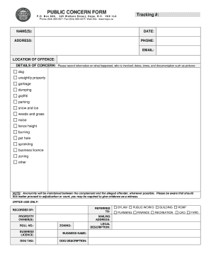 Fillable Online PUBLIC CONCERN FORM Tracking - Hope Fax Email Print ...