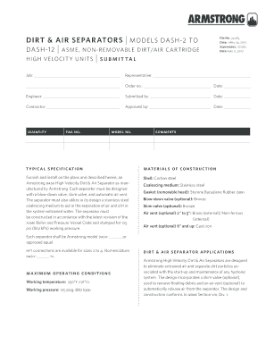 Fillable Online HIGH VELOCITY UNITS SUBMITTAL - Armstrong Fluid ...