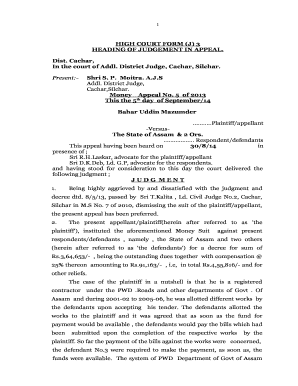 Fillable Online cacharjudiciary gov 1 HIGH COURT FORM (J) 3 HEADING OF ...