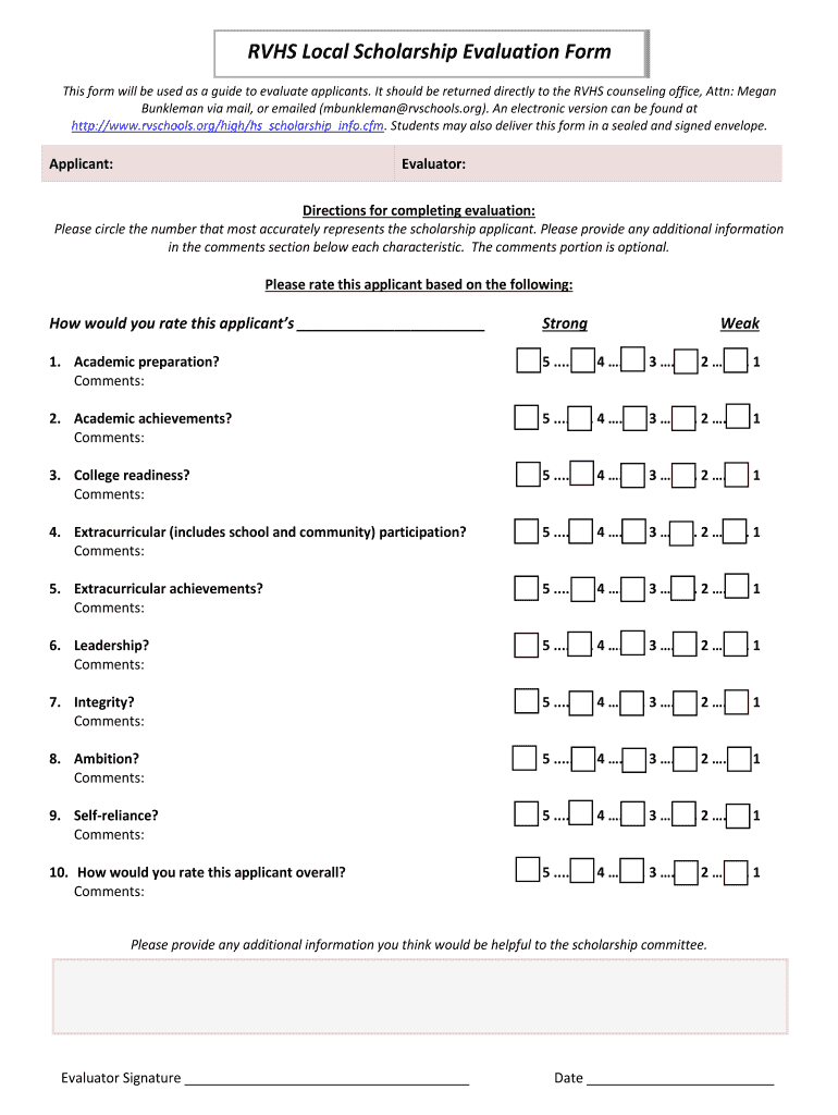 Fillable Online rvschools RVHS Local Scholarship Evaluation Form Fax ... Fillable Online rvschools RVHS Local Scholarship Evaluation Form Fax ...