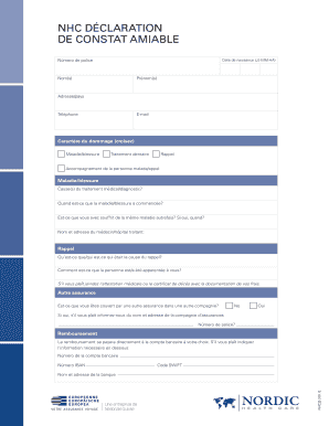 Fillable Online erv NHC DCLARATION DE CONSTAT AMIABLE - ervch Fax Email ...