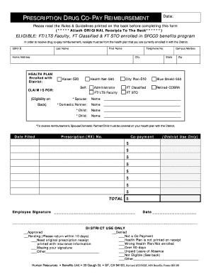 Fillable Online ccsf PRESCRIPTION DRUG COPAY REIMBURSEMENT Date: Please ...