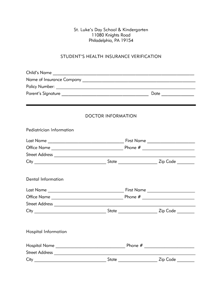 Fillable Online Student Health Insurance Verification Formpdf Fax Email ...