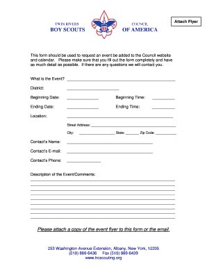 Fillable Online Email Attach Flyer TWIN RIVERS COUNCIL BOY SCOUTS OF AMERICA This form should be ...