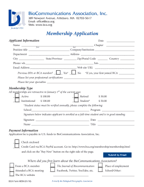Fillable Online bca Membership Application - BioCommunications ...