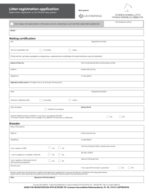 Fillable Online Litter registration application Main partner ...