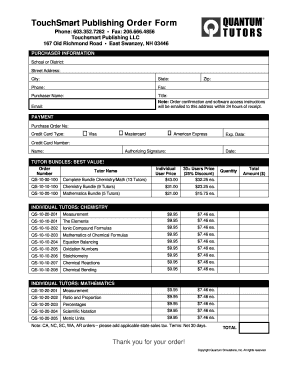 Fillable Online TouchSmart Publishing Order Form Fax Email Print ...