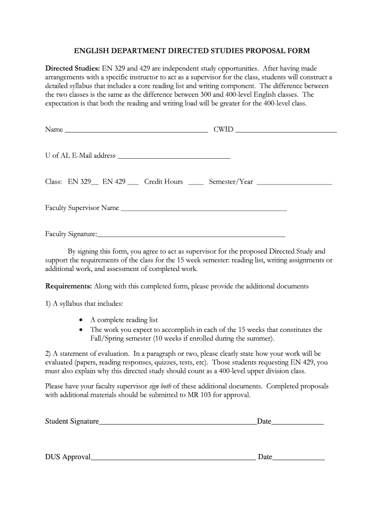 Fillable Online english ua ENGLISH DEPARTMENT DIRECTED STUDIES PROPOSAL FORM Directed - english ...