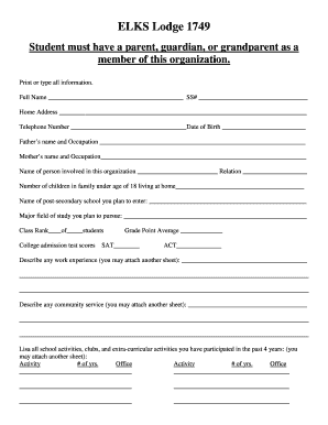 Fillable Online echs ecisd ELKS Lodge 1749 Fax Email Print - pdfFiller