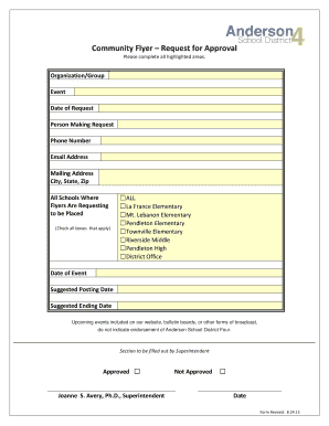 Fillable Online anderson4 Community Flyer Request for Approval ...