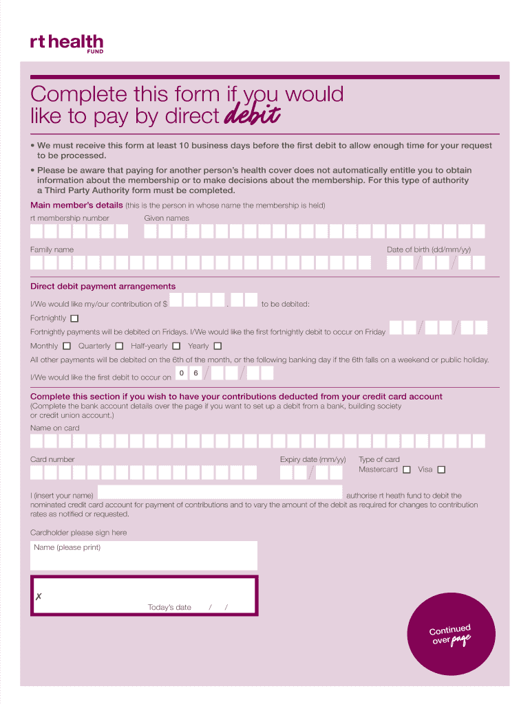 Fillable Online Debit - rt health fund Fax Email Print - pdfFiller