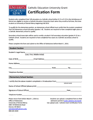 Fillable Online udmercy Certification Form - University of Detroit ...
