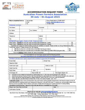 Fillable Online ACCOMMODATION REQUEST FORM Australian Prawn Farmers Fax ...