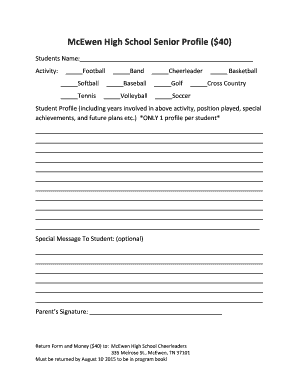 Fillable Online mcewenhighschool McEwen'High'School'Senior'Profile'($40 ...